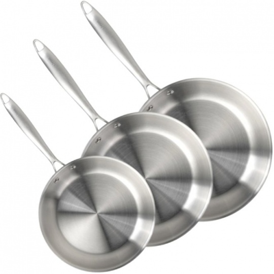 Lot de 3 Poêles inox Livoo Brigade (20, 24, 28 cm) Made in France